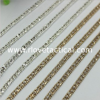 Custom retro style diamond decorative light gold & silver color metal long chain bag for straps