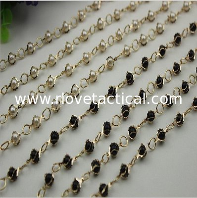 Exquisite design white & black pearl decorative iron material 7 mm width bag chain guangzhou