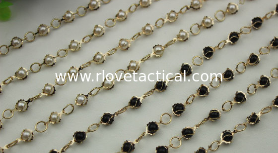 Exquisite design white & black pearl decorative iron material 7 mm width bag chain guangzhou