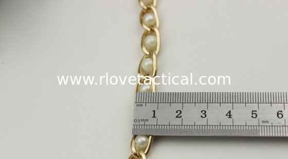Delicate design top quality white pearl decorative light gold 9 mm metal long chain bag