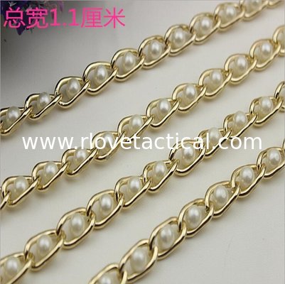 Elegant customized handbag white pearl decorative light gold 11 mm women bag chain