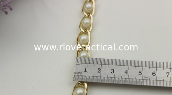 Elegant customized handbag white pearl decorative light gold 11 mm women bag chain