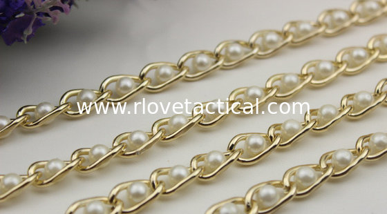 Elegant customized handbag white pearl decorative light gold 11 mm women bag chain