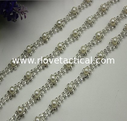 Excellent luxury design white pearl decorative 10 mm width nickel color chain for bag handle