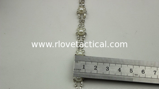 Excellent luxury design white pearl decorative 10 mm width nickel color chain for bag handle