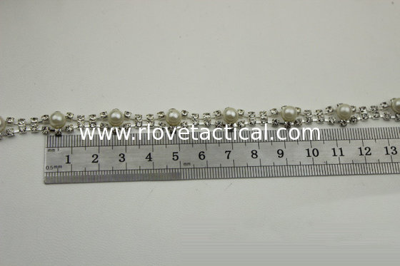 Excellent luxury design white pearl decorative 10 mm width nickel color chain for bag handle