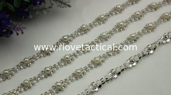 Excellent luxury design white pearl decorative 10 mm width nickel color chain for bag handle