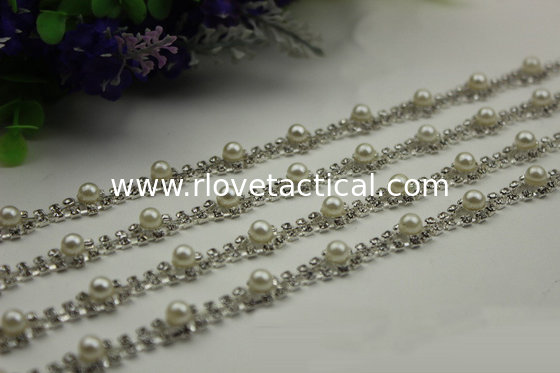 Excellent luxury design white pearl decorative 10 mm width nickel color chain for bag handle