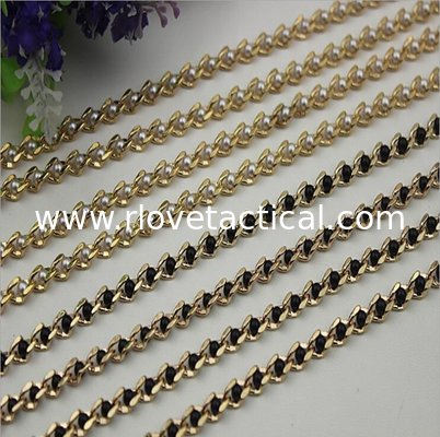 Refined custom bag fitting pearl decorative 6 mm width light gold chain for crossbody bag