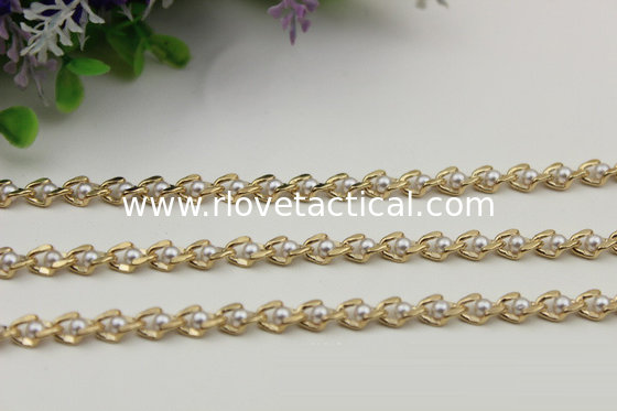 Refined custom bag fitting pearl decorative 6 mm width light gold chain for crossbody bag