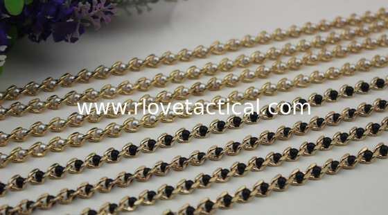 Refined custom bag fitting pearl decorative 6 mm width light gold chain for crossbody bag
