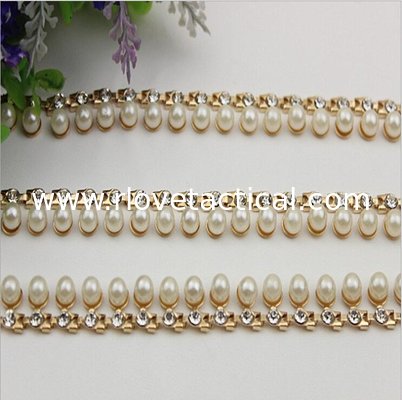 Precise design high end pearl and diamond style light gold 90 mm length purse metal chains