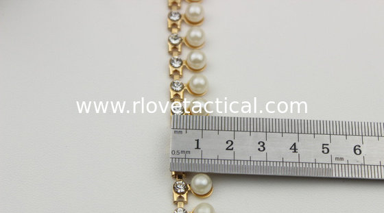 Precise design high end pearl and diamond style light gold 90 mm length purse metal chains