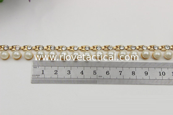 Precise design high end pearl and diamond style light gold 90 mm length purse metal chains