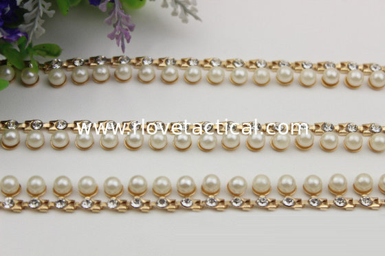 Precise design high end pearl and diamond style light gold 90 mm length purse metal chains