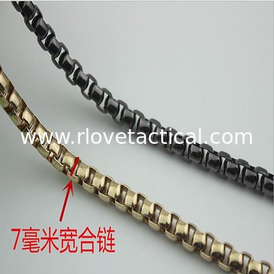 Delicate novelty design 7 mm gunmetal and gold color metal chain for bag