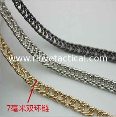 Innovative design top quality iron material bag hardware 7 mm width light gold double metal chains for handbags