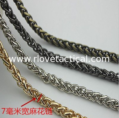 Super quality cheaper twist flower light gold 7 mm width iron metal handbag chain