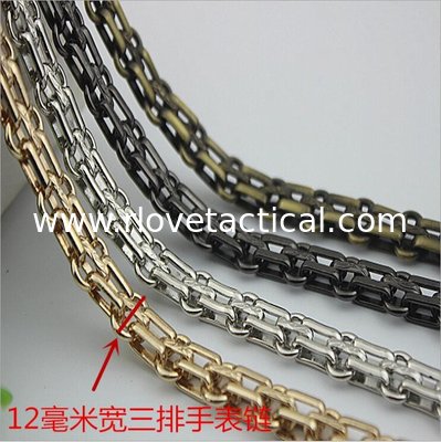 Fashionable classical high quality light gold 12 mm width three rows metal chain for handbags