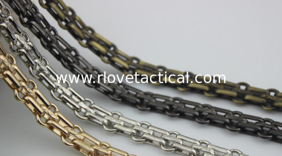 Fashionable classical high quality light gold 12 mm width three rows metal chain for handbags