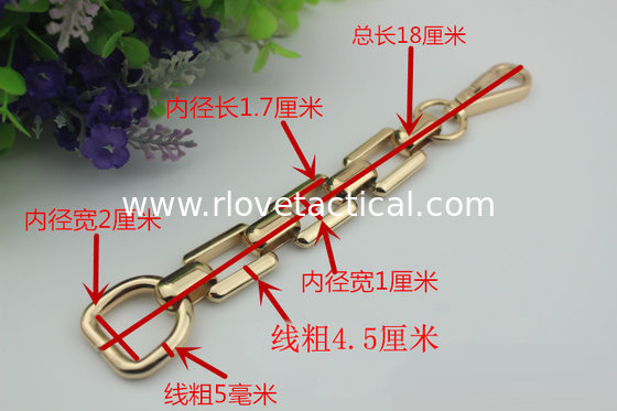 Popular luxury handbag hardware 10 mm width gold  zinc alloy decorative metal chain with iron d rings