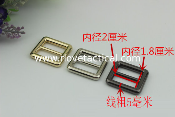 Metal hardware 20 mm light gold slider adjuster metal buckles for luggage bags
