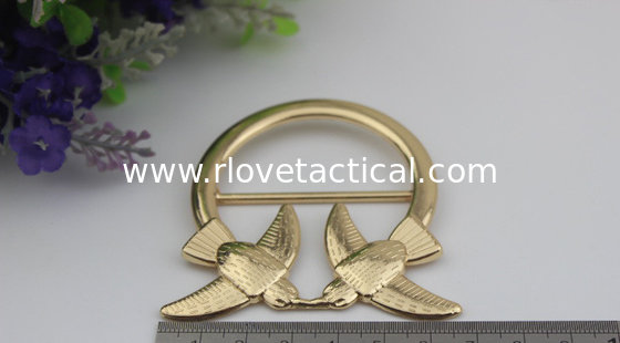 Fashion gold color 32 & 47 mm round shape double bird patter decorative metal adjustable slide buckles for straps