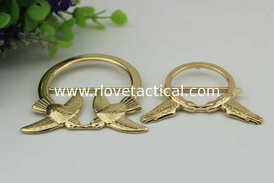 Fashion gold color 32 & 47 mm round shape double bird patter decorative metal adjustable slide buckles for straps
