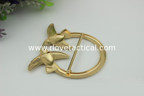 Fashion gold color 32 & 47 mm round shape double bird patter decorative metal adjustable slide buckles for straps