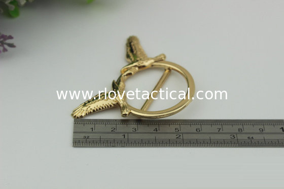 Fashion gold color 32 & 47 mm round shape double bird patter decorative metal adjustable slide buckles for straps