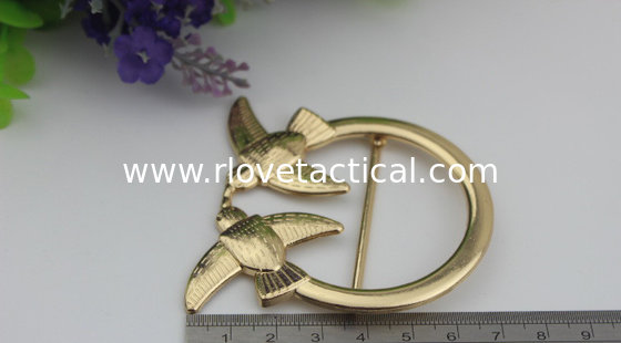Fashion gold color 32 & 47 mm round shape double bird patter decorative metal adjustable slide buckles for straps