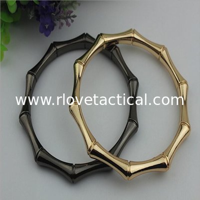 Wholesale custom accessories zinc alloy bamboo shape gunmetal & gold 90 mm metal genuine leather bag handle pull