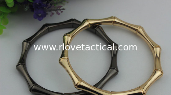 Wholesale custom accessories zinc alloy bamboo shape gunmetal & gold 90 mm metal genuine leather bag handle pull