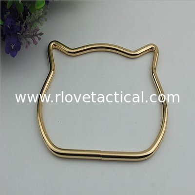 Popular wholesale zinc alloy cat head shape light gold metal bag hardware handle
