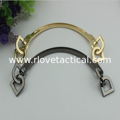 2018 Fashion trendy light gold & gunmetal color tote bag metal handle with d ring decorate