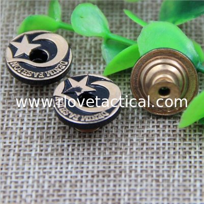 Custom hot sale gold color five-pointed star alloy 17 mm denim snap button for clothing