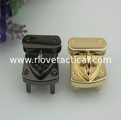 Shiny gold & gunmetal color high quality zinc alloy handbag turn lock