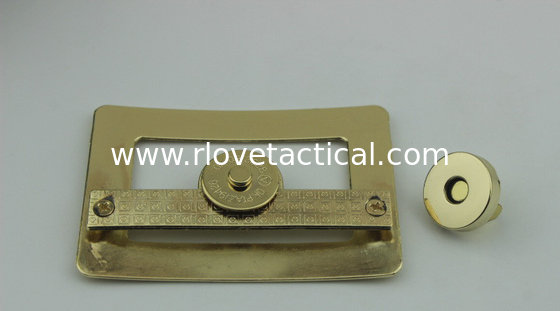 Custom shiny gold zinc alloy rectangle magnetic button lock for handbags