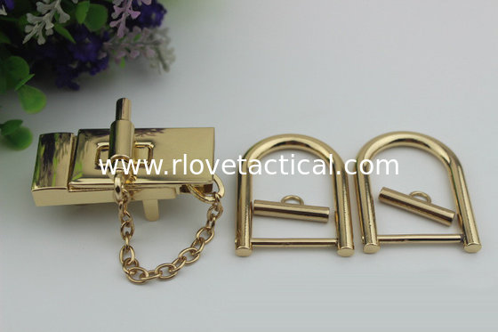 Light gold zinc alloy square metal shiny brand handbag clip lock