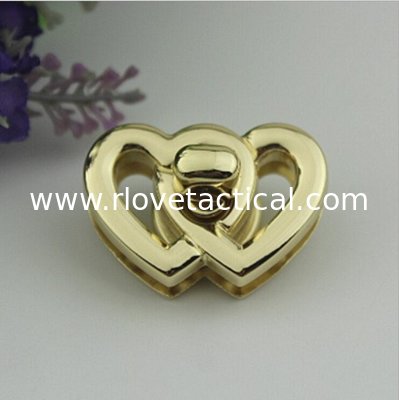 Design love-heart shape zinc alloy gold metal twist locks for purse