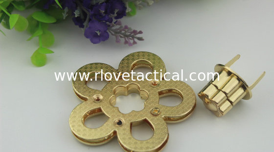 Free Sample High Polished Gold Plated Flower Shape Bag Turn Twist Lock For Handbag