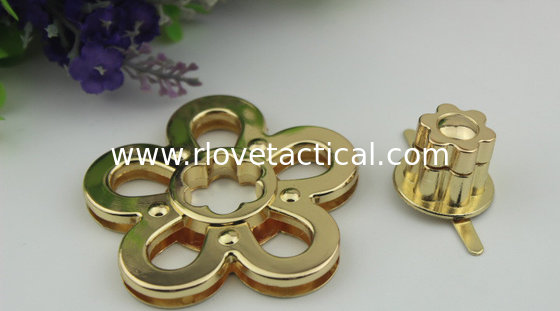 Free Sample High Polished Gold Plated Flower Shape Bag Turn Twist Lock For Handbag
