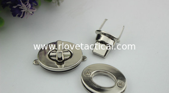 Guangzhou bag oval shape hardware zinc alloy silver color metal twist turn lock for purse