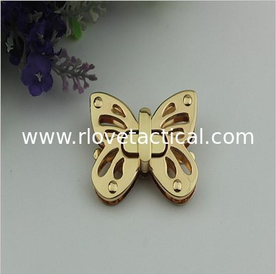 Shiny gold metal zinc alloy butterfly pattern fashion purse turn locks