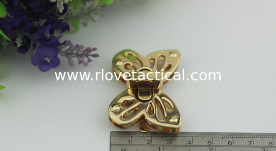 Shiny gold metal zinc alloy butterfly pattern fashion purse turn locks