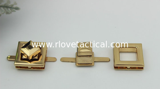 Most popular fashion square shape zinc alloy light gold twist lock hardware