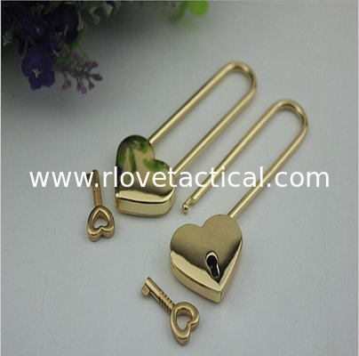 Luxury heart shape decorative light gold wedding padlock for purse