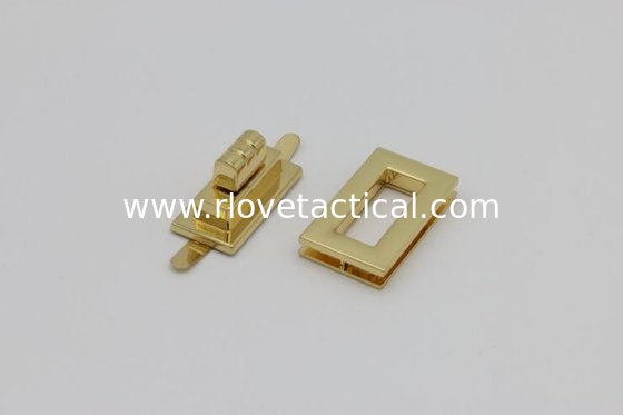 Newest custom simple rectangle light gold bag hardware twist turn locks