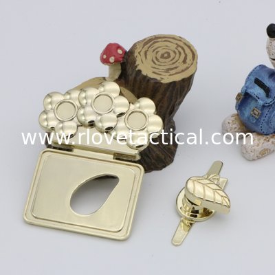 Best selling high end plating light gold leaf shape metal turn locks for handbag