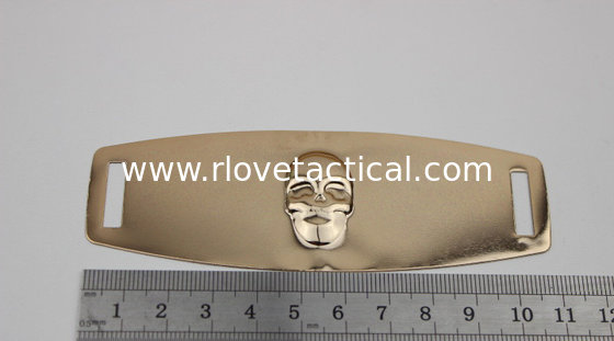Eco-friendly plating iron sheets gold color embossed skull logo shoe metal buckles for shoelace